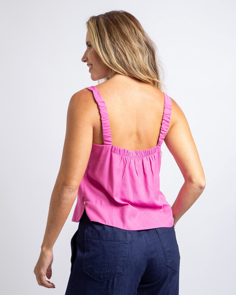 Regata Cropped Visco Linho Flor Aplicada Rosa - lojabluk